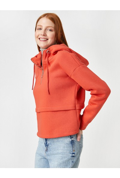 Koton Kadın Dik Yaka Kapüşonlu Fermuarlı Sweatshirt