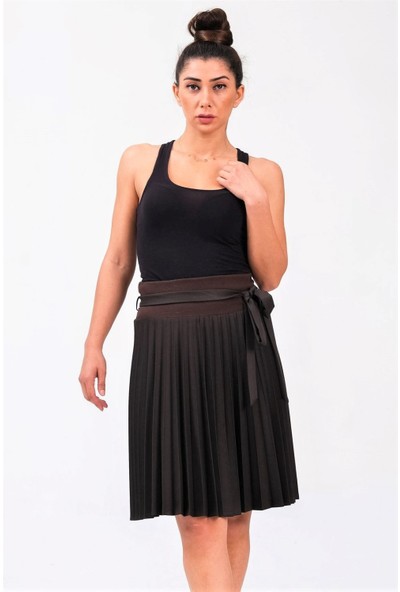 Keyifli Moda Kadın Kahverengi Pileli Etek