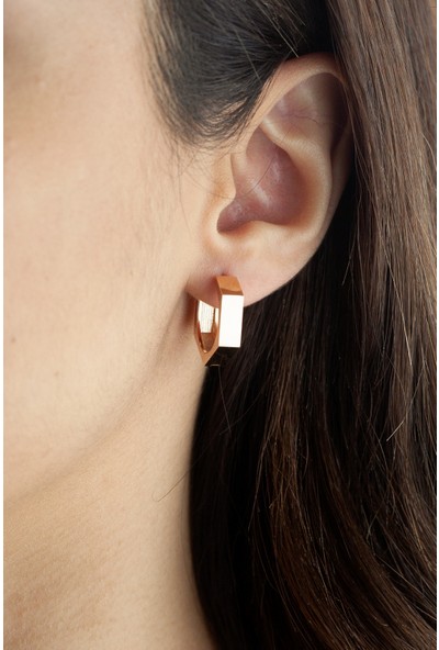 Uşaklıhafız Kuyumculuk 14 Ayar Pembe Altın Geometrik Vintage Halka Küpe 18 mm