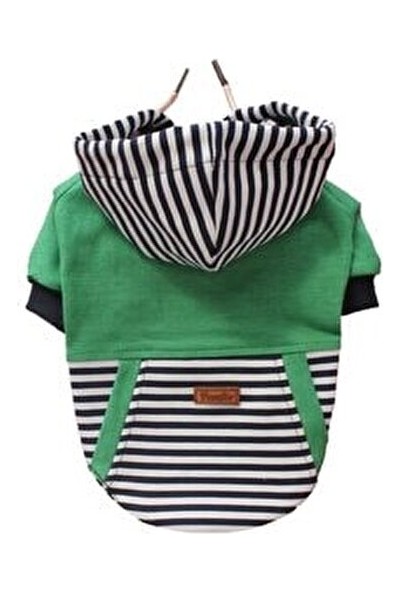 Pawstar Çizgili Kedi Köpek Sweet Shirt M Yeşil