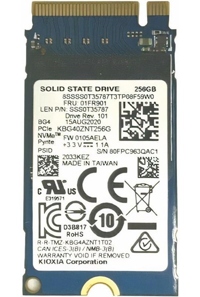 TOSHIBA KBG40ZNT256G 256 GB 2000 MB/s ve Üstü 1000 MB/s ve Üstü M.2 PCIe (NVMe) SSD