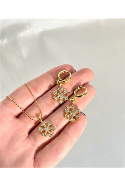 Soiestore Zirkon Taşlı Kartanesi Altın Kaplama Kolye Küpe Set