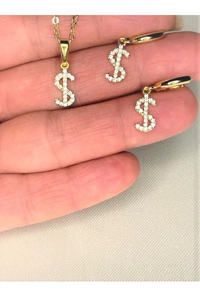 Soiestore Dolar Zirkon Taşlı Altın Kaplama Kolye Küpe Set