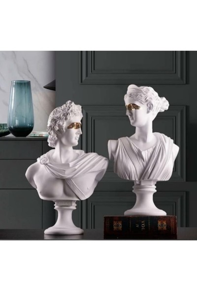 Cemrela Art Maskeli Diana ve Apollo Büst Heykel 2'li Set Cemrela Art Maskeli Diana ve Apollo Büst Heykel 2'li Set