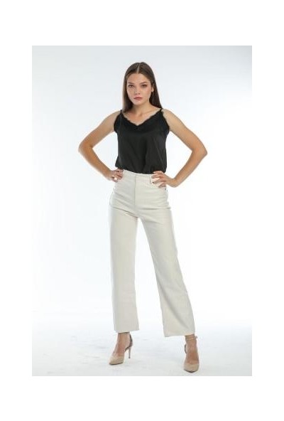 Ezfer Ezfer-Kadın Siyah Deri Pantolon