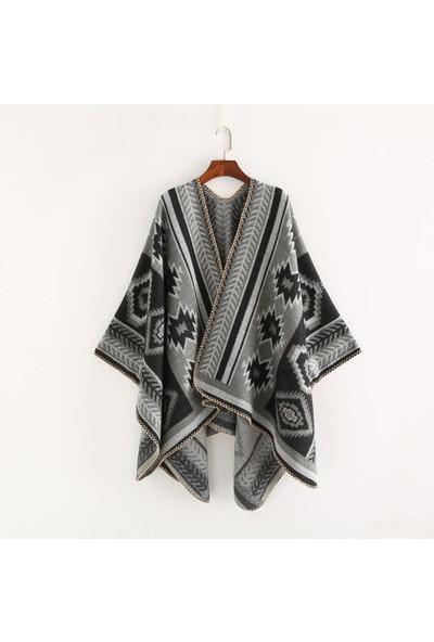 Delicate Girl Narin Kız Sonbahar ve Kış Kalın Avrupa ve Amerikan Tarzı Çapraz Elmas Geometrik Desen Taklit Kaşmir Büyük Şal (Yurt Dışından)