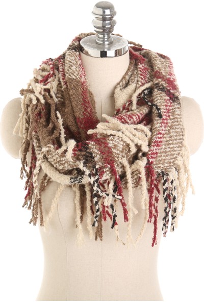 Delicate Girl Narin Kız Sonbahar ve Kış Önlüğü Bayanlar Ekose Halka Iplik Püskül Çift Kullanımlı Sıcak Önlük (Yurt Dışından)