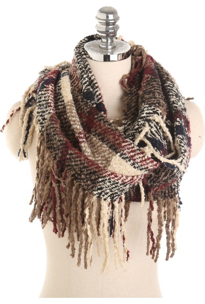 Delicate Girl Narin Kız Sonbahar ve Kış Önlüğü Bayanlar Ekose Halka Iplik Püskül Çift Kullanımlı Sıcak Önlük (Yurt Dışından)