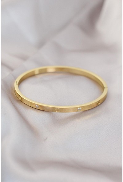 Clariss Çelik Gold Renk Zirkon Taşlı Ince Cartier Bileklik Clariss Çelik Gold Renk Zirkon Taşlı Ince Cartier Bileklik