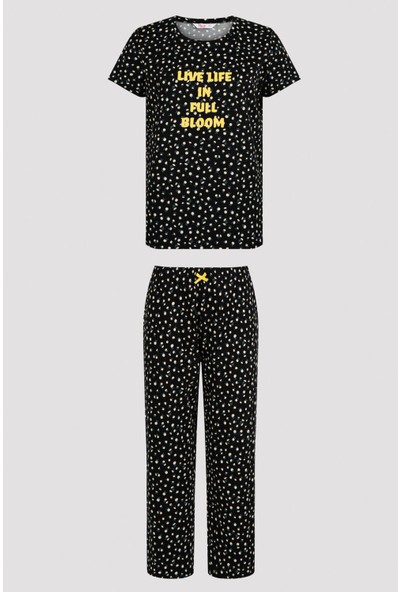 Penti Siyah Full Bloom Kapri Pijama Takımı