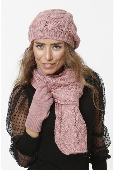 Nacar Çarşı Kadın Triko Örgü Model Atkı Bere Eldiven Set