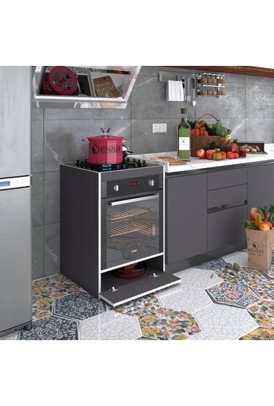 Kenzlife ankastre modülü kabini berilyum gri fırın ocak dolabı kapaklı