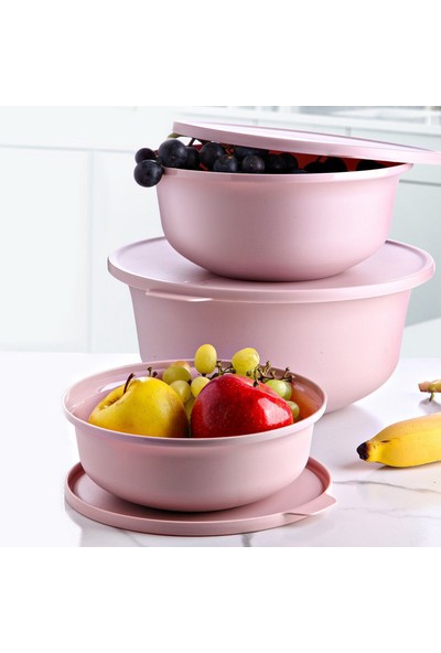 Vienev Tupy Kapaklı Kase 3lü Set Pembe