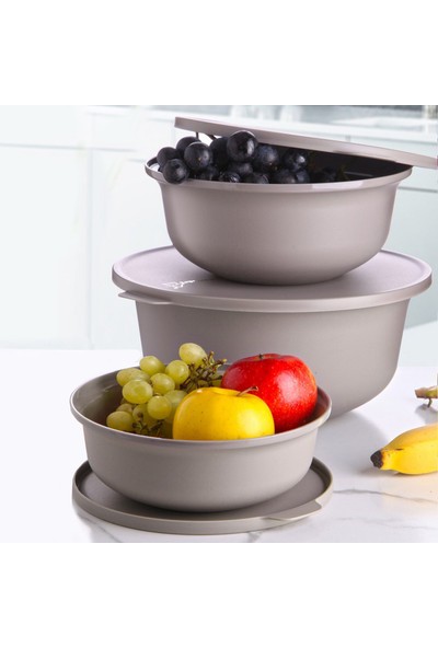 Vienev Tupy Kapaklı Kase 3lü Set Bej