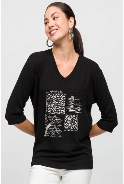 Elsin Butik Kadın Büyük Beden V Yaka Ön Detaylı Truvakar Kol Triko Bluz STS21524 Elsin Butik Kadın Büyük Beden V Yaka Ön Detaylı Truvakar Kol Triko Bluz STS21524