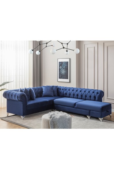 Eymense Asya Chester Köşe Koltuk Takımı El Kapitone Mavi Eymense Asya Chester Köşe Koltuk Takımı El Kapitone Mavi