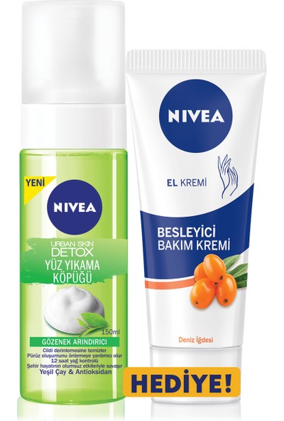 Nivea Urban Skın Detox Yüz Yıkama Köpüğü 150 Ml+Besleyici El Bakım Kremi 75ML Nivea Urban Skın Detox Yüz Yıkama Köpüğü 150 Ml+Besleyici El Bakım Kremi 75ML
