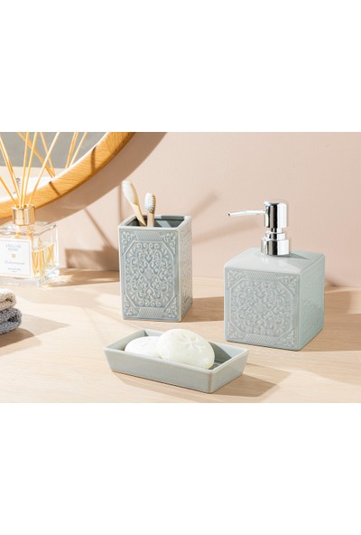 English Home Rhonda Banyo Setı 10X10X15CM+8X8X11CM+8X13X3CM Yeşil