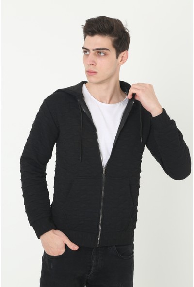 KMK Kombin Erkek Siyah Kapişonlu Dokuma Baskılı Unisex Hırka KMK Kombin Erkek Siyah Kapişonlu Dokuma Baskılı Unisex Hırka