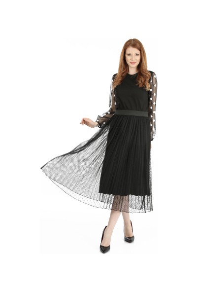 Perla Blanca Siyah Tül Katmanlı Uzun Etek