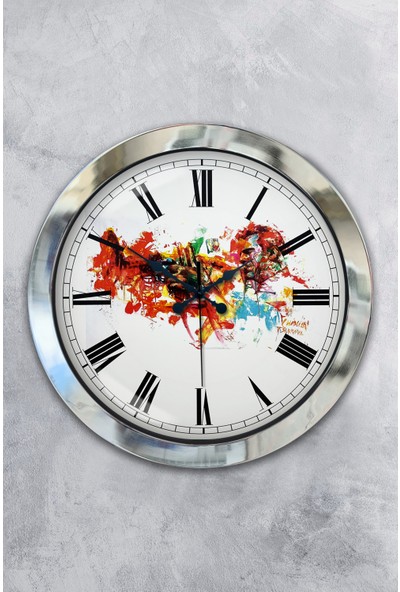 Platin Saat 36 cm Krom Metal Duvar Saati