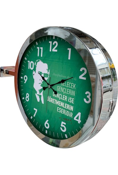 Platin Saat 36 cm Krom Metal Öğretmenler Günü Istasyon Duvar Saati