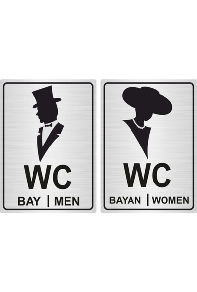 Levhacı Wc Yönlendirme Levhası Bay Bayan 10CMX15CM Gümüş Renk Levhacı Wc Yönlendirme Levhası Bay Bayan 10CMX15CM Gümüş Renk