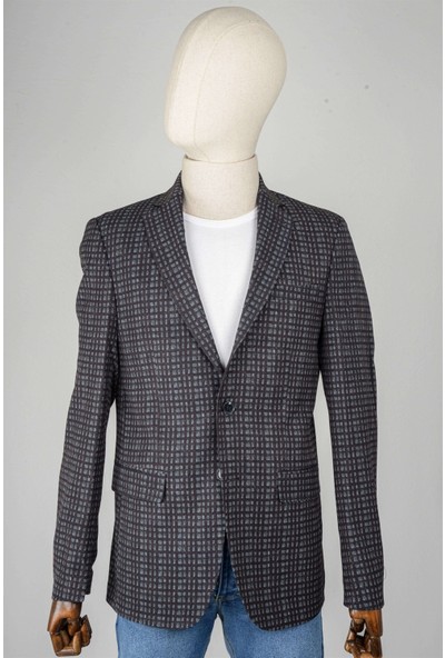 Maserto Regular Fit Kahverengi Ceket Kendinden Desenli