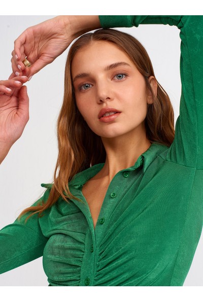 Dilvin 3733 Bağcıklı Mini Gömlek-Yeşil