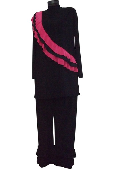 Eflin Fuşya Çapraz Valonlu Tam Kapalı Tesettür Mayo Siyah Bone Dahil Eflin Fuşya Çapraz Valonlu Tam Kapalı Tesettür Mayo Siyah Bone Dahil