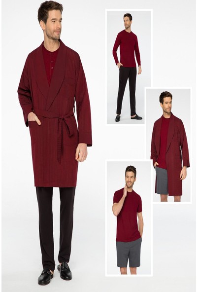 Pijalüx 3106 Erkek 5'li Çeyizlik Ropdöşambır Set-Bordo Pijalüx 3106 Erkek 5'li Çeyizlik Ropdöşambır Set-Bordo