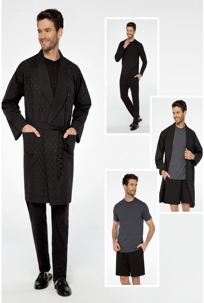 Pijalüx 3109 Erkek 5'li Çeyizlik Ropdöşambır Set-Siyah