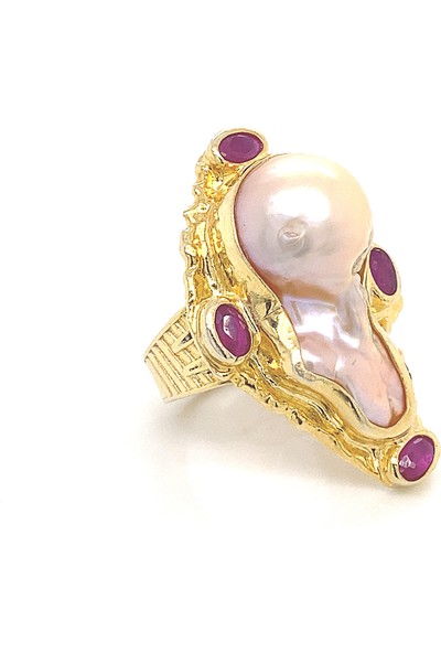 Birinci 1926 925 Ayar Gümüş Barok İncili Kadın Yüzük