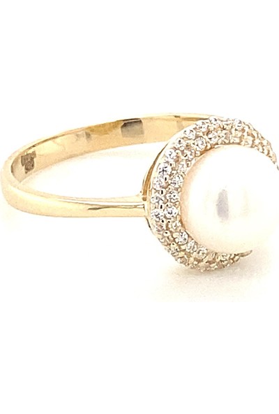 Zümrüt Kuyumculuk 14 Ayar Altın Taşlı Top İnci Kadın Yüzük Zümrüt Kuyumculuk 14 Ayar Altın Taşlı Top İnci Kadın Yüzük