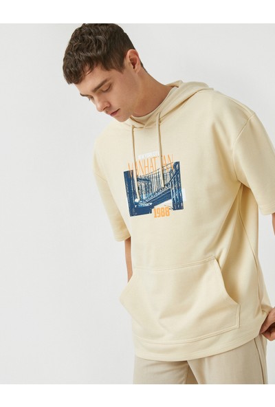 Koton Baskılı Kısa Kollu Kapşonlu Sweatshirt