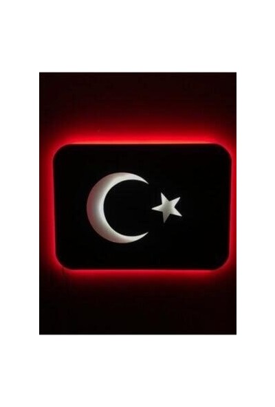 Dekor Hediyelik Türk Bayrağı LED Işıklı Ahşap Tablo