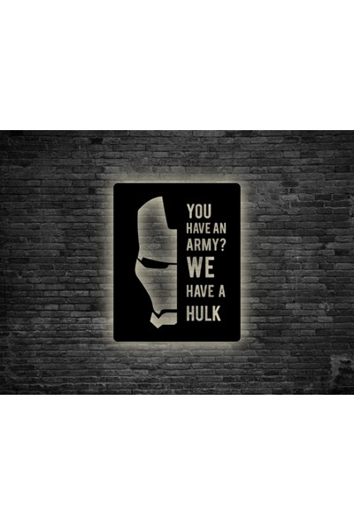 Dekor Hediyelik Iron Man Ledli Ahşap Tablo