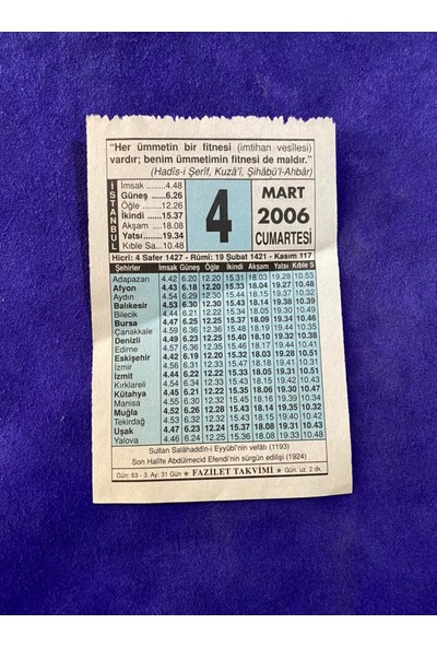 Has Yılmaz 4 Mart 2006 Takvim Yaprağı - Nostalji Koleksiyonluk Takvim Yaprağı