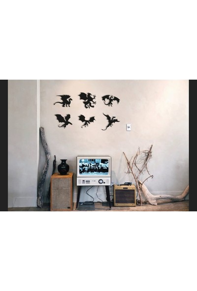 Dekor Hediyelik Dekoratif 6'lı Set Ejderha Ahşap Duvar Dekorasyonu-Duvar Tablosu