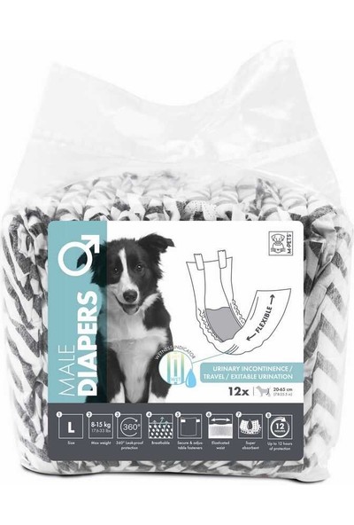 M-Pets M-Pets Diapers Erkek Köpekler Için Külot (L) 12LI M-Pets M-Pets Diapers Erkek Köpekler Için Külot (L) 12LI