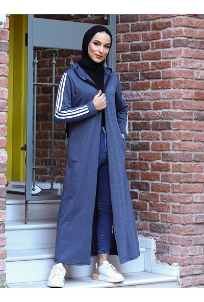 Hakimoda Kolları Şeritli Kapüşonlu Ferace