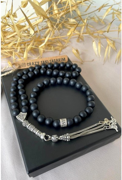 Crazy Takı Tasarım 8 mm Doğal Mat Oniks Taşından Hediyelik Bileklik&tesbih Kombin