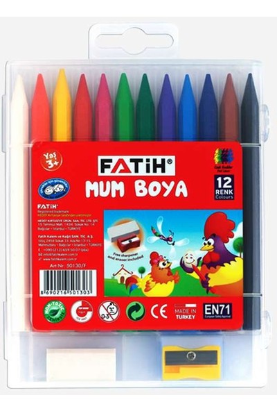 Fatih Mum Boya Plastik Kutuda Kalemtraş+Silgi Fatih Mum Boya Plastik Kutuda Kalemtraş+Silgi