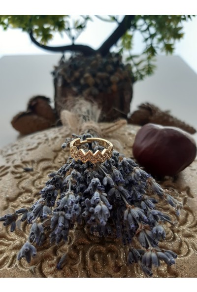 BÇ'se Zikzak Tasarım Zirkon Taşlı Gold Yüzük