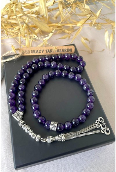 Crazy Takı Tasarım 8 mm Doğal Ametist Taşından Hediyelik Bileklik&tesbih Kombin