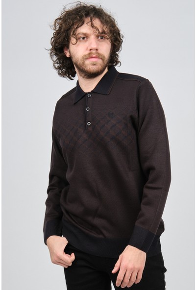 Pelikan Erkek Desenli Polo Yaka Kazak 1579406 Kahverengi