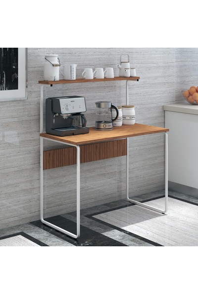 Dehalimited G Masa 100X50 Metal Iskeletli Parlak Bambu Yüzey Kahve-Çay Mutfak Masası