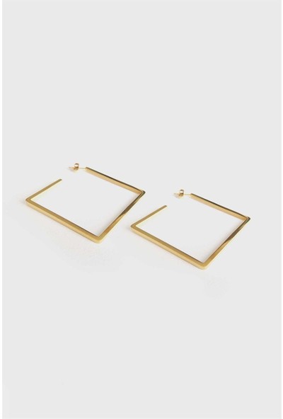 Argento Jewelry Kadın Büyük Köşeli Gold Renk Kararmaz Çelik Küpe 2'li