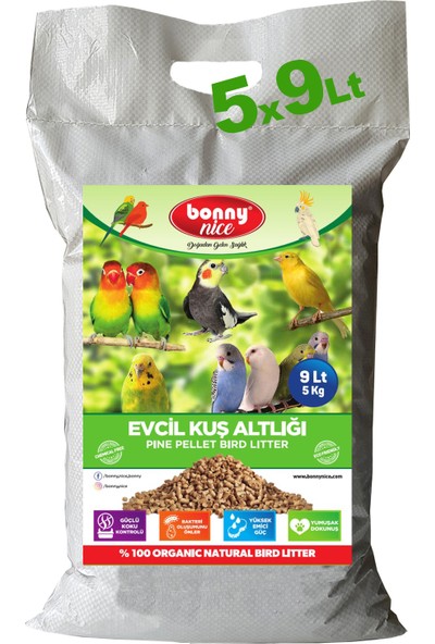 Bonny Nice Doğal Çam Pelet Evcil Kuş Kafes Altlığı 5 kg 9 Lt 5'li Bonny Nice Doğal Çam Pelet Evcil Kuş Kafes Altlığı 5 kg 9 Lt 5'li