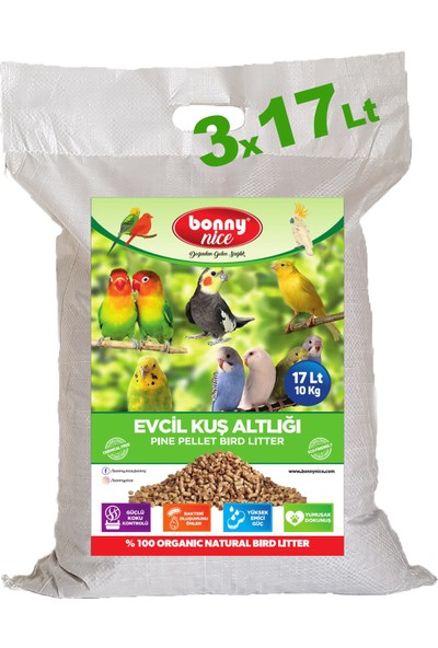 Bonny Nice Doğal Çam Pelet Evcil Kuş Kafes Altlığı 10 kg 17 Lt 3'lü Bonny Nice Doğal Çam Pelet Evcil Kuş Kafes Altlığı 10 kg 17 Lt 3'lü